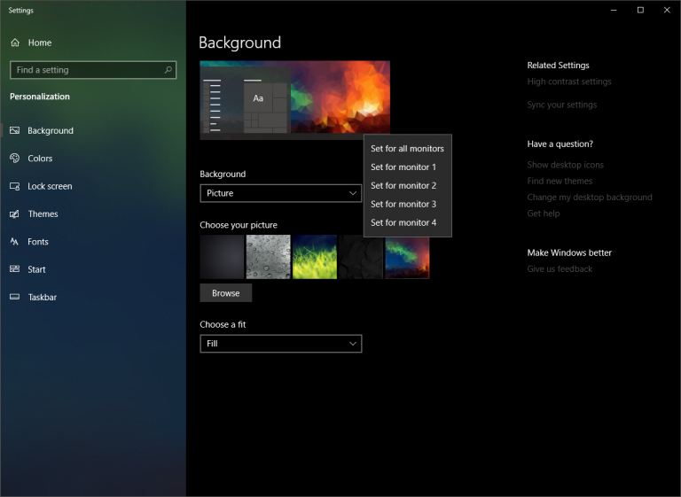 Skærmspecifikke baggrunde i Windows 10 – PC-Geeks